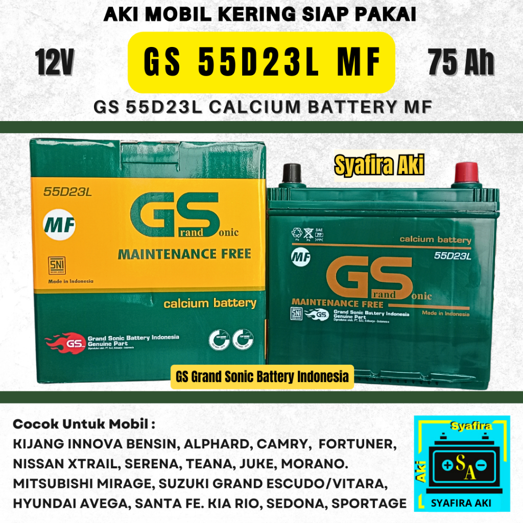 Jual Aki mobil / battery GS GRAND SONIC type 55D23L 12v-60Ah Accu kering | Shopee Indonesia