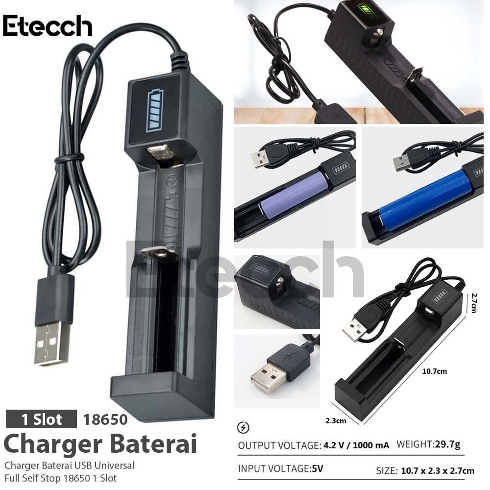 Jual Charger Baterai USB Universal Full Self Stop 18650 1 Slot - Black ...