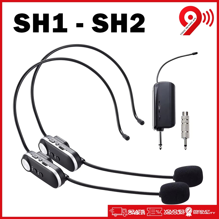 Jual COD Cepat TaffSTUDIO Wireless Microphone 2.4G Headset 2 PCS with Receiver / Mic Mik Bando ...