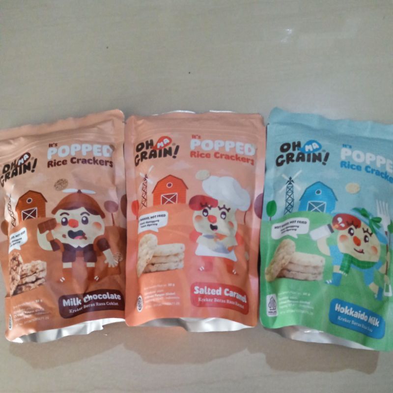 Jual Oh Ma Grain popped rice cracker snack beras coklat / milk ...