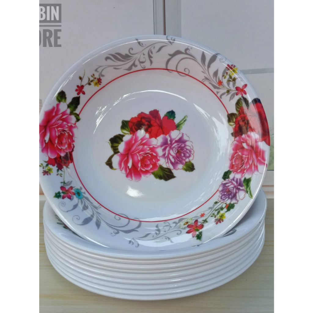 Jual SATU LUSIN PIRING MELAMINE MODEL CEKUNG LEBAR 23CM MOTIF TERBARU ...