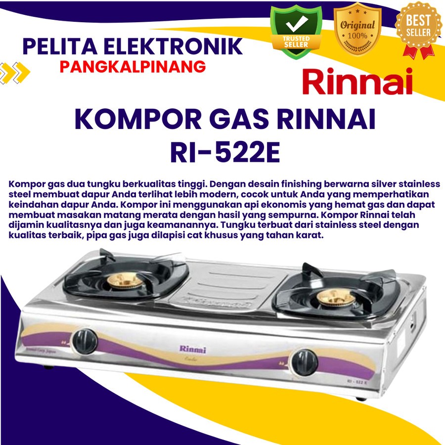 Jual Kompor Rinnai RI-522E Stainless Tahan Karat / Rinnai Kompor 2 ...