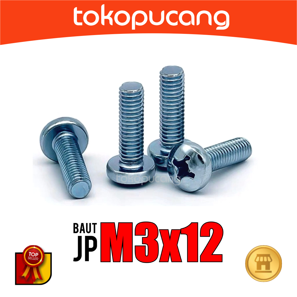Jual 100pcs Baut JP M3X12 mm Baut Obeng Plus M3x12mm Baut Plus M3 x 12 mm | Shopee Indonesia