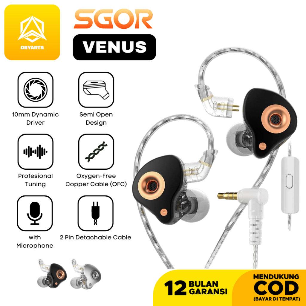 Jual Earphone SGOR VENUS with Mic Original HiFi IEM Headset Stereo ...