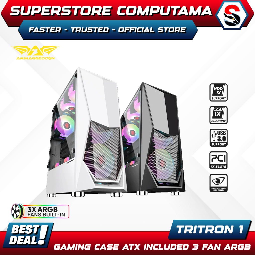Jual Casing Gaming Armaggeddon Tritron 1 ATX | M-ATX Free 3x Fan ARGB ...