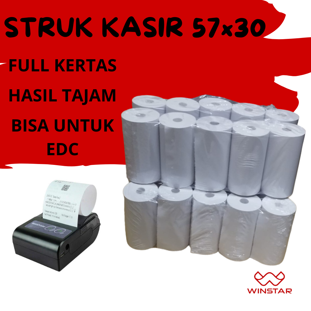 Jual Kertas Thermal Struk Kasir 57x30 mm Coreless 57 x 30 | Shopee ...