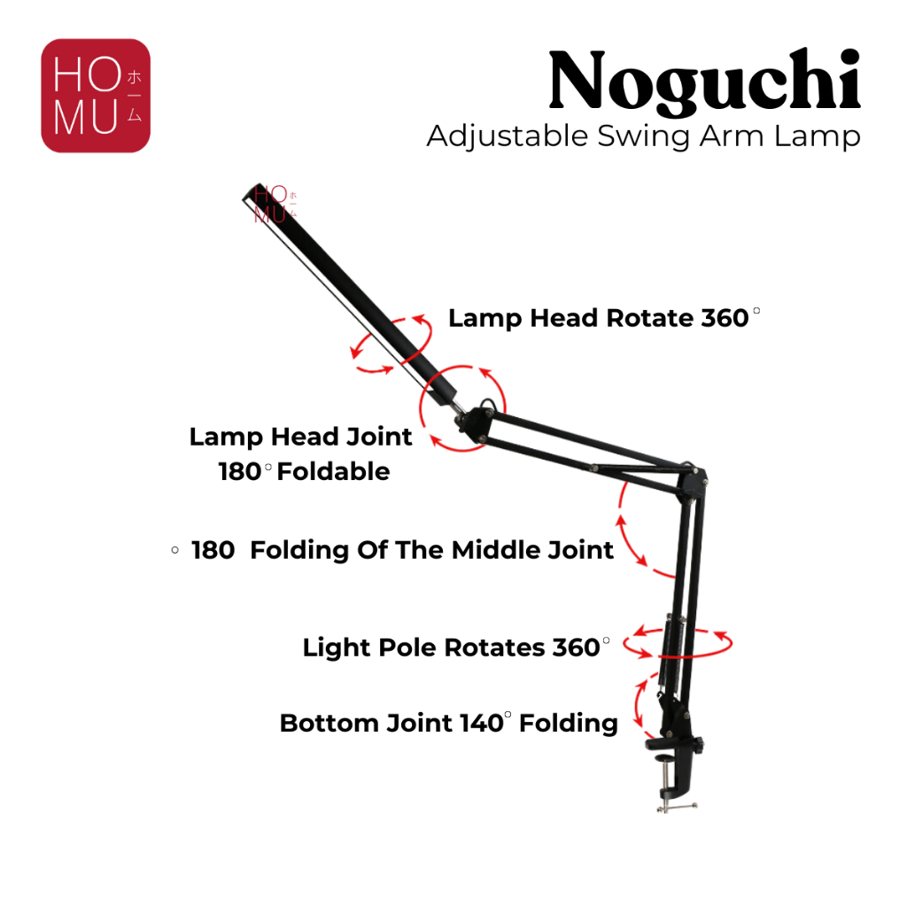 Jual HOMU NOGUCHI Adjustable Swing Swivel Lamp Standing Lampu Meja Arm ...