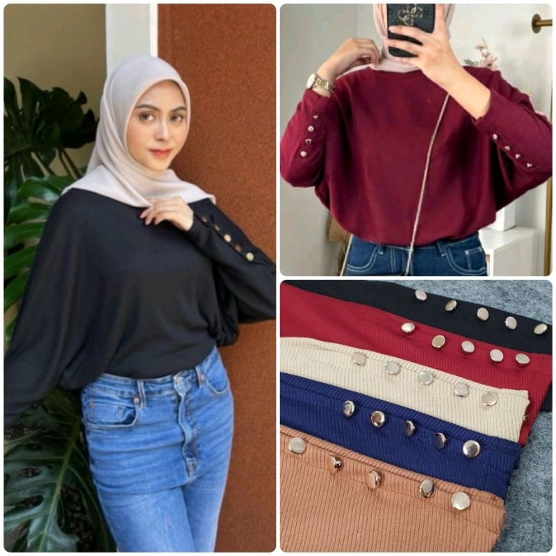 Jual BATWING TOP INARA KNIT KOREA KANCING PREMIUM BY BCLMODE | Shopee ...