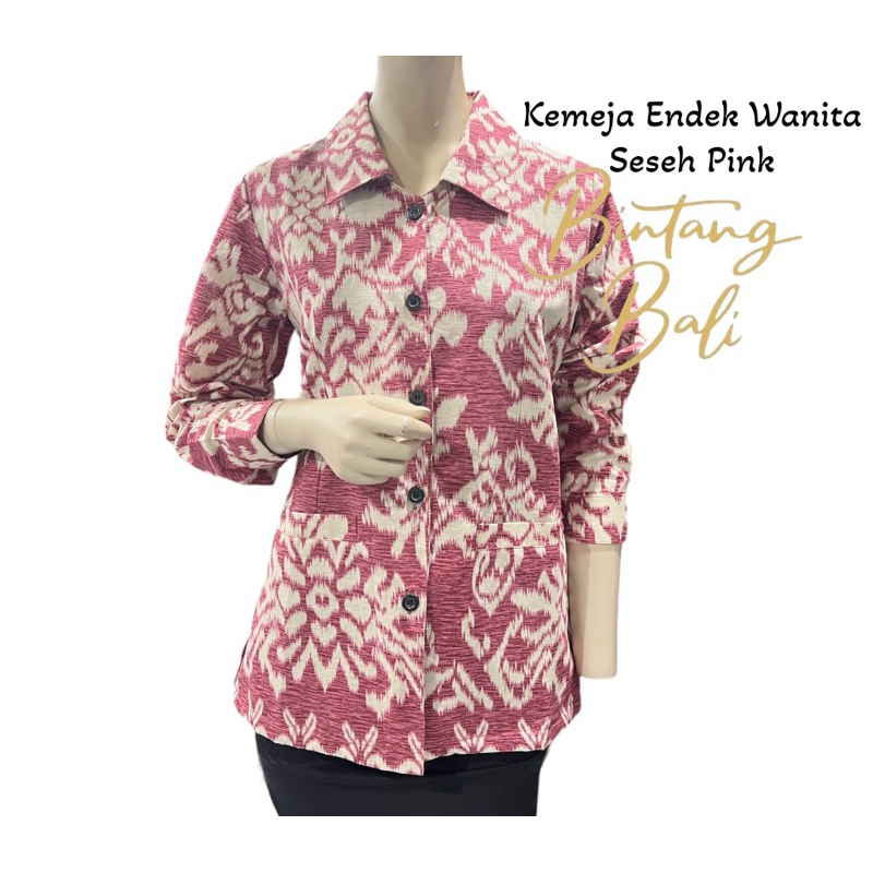 Jual Kemeja Endek Bali Katun Wanita Motif Terbaru Seseh Pink Hijau Ungu ...