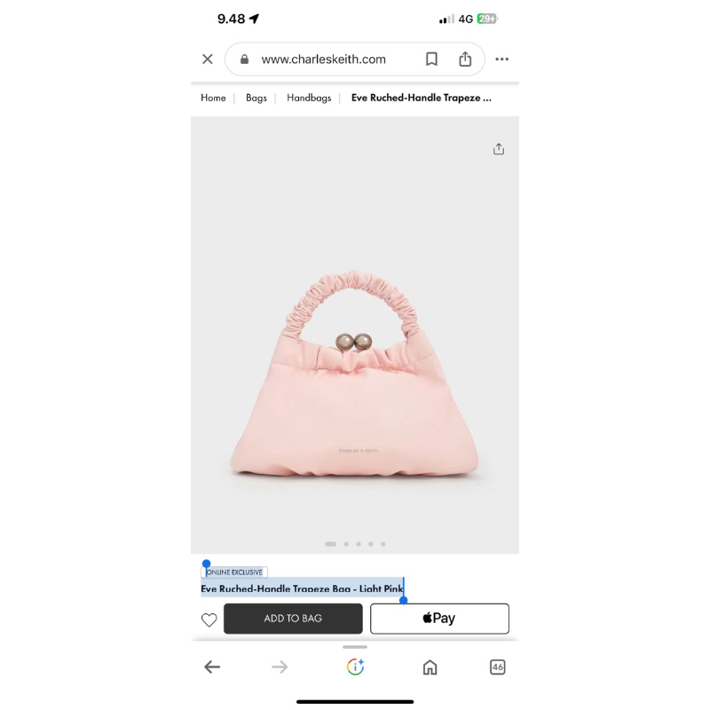 Jual ONLINE EXCLUSIVE Eve Ruched-Handle Trapeze Bag - Light Pink ...