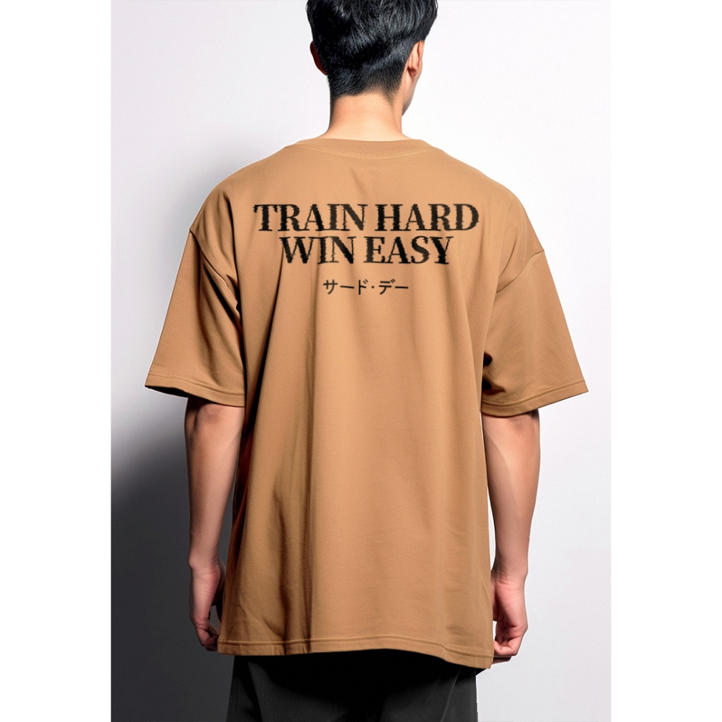 Jual Kaos Oversize Gym Scuba Tebal "Train Hard Win Easy" Putih Khaki ...