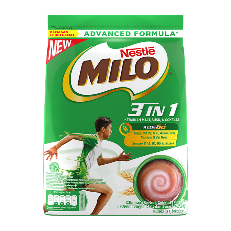 Jual Milo 3in1 Activ-Go Minuman Serbuk Cokelat Bag 990 g | Shopee Indonesia