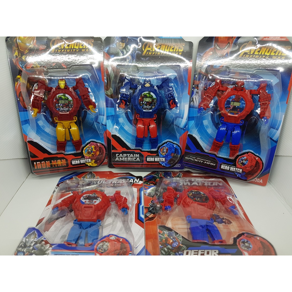 Jual JAM TANGAN ANAK ROBOT TRANSFORMASI ROBOT MODEL ULTRAMAN AVENGERS ...