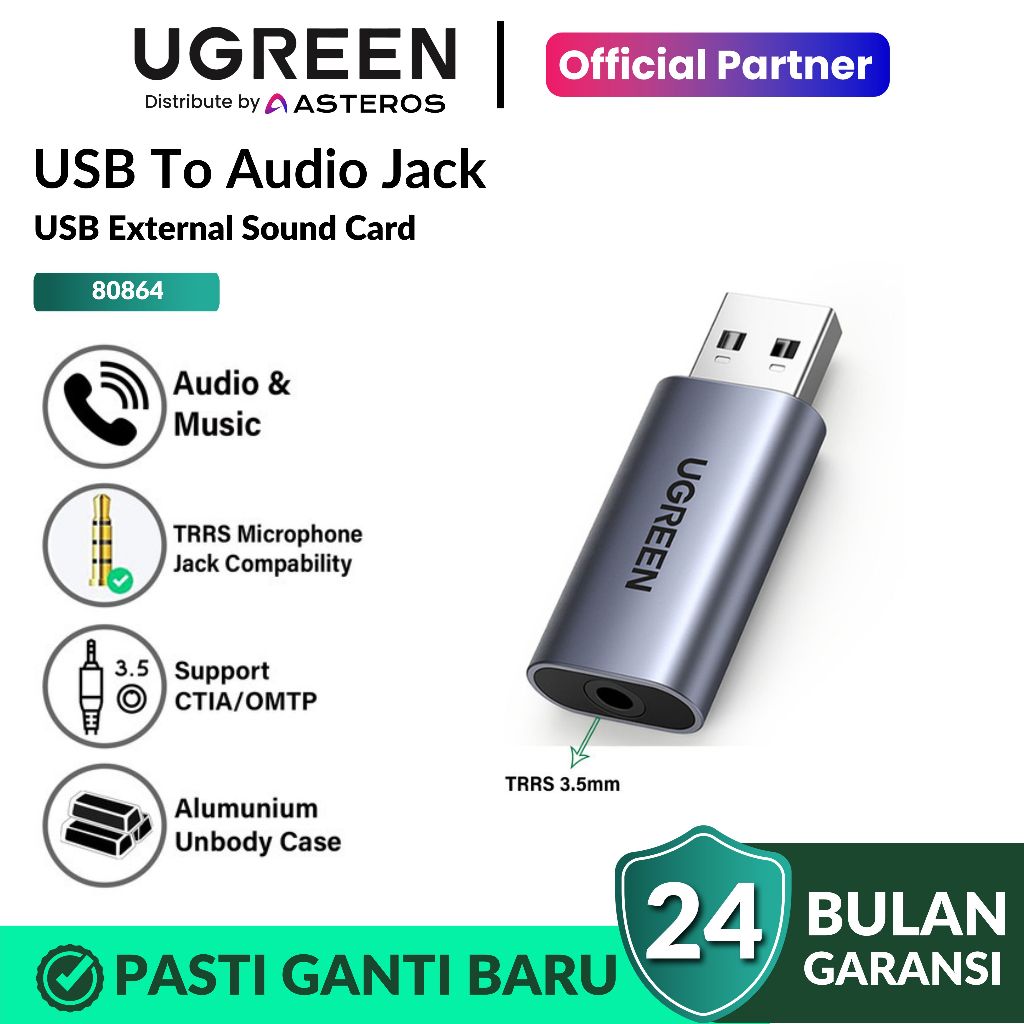 Jual UGREEN Sound Card External Usb 2.0 Stereo Ugreen Usb Soundcard ...