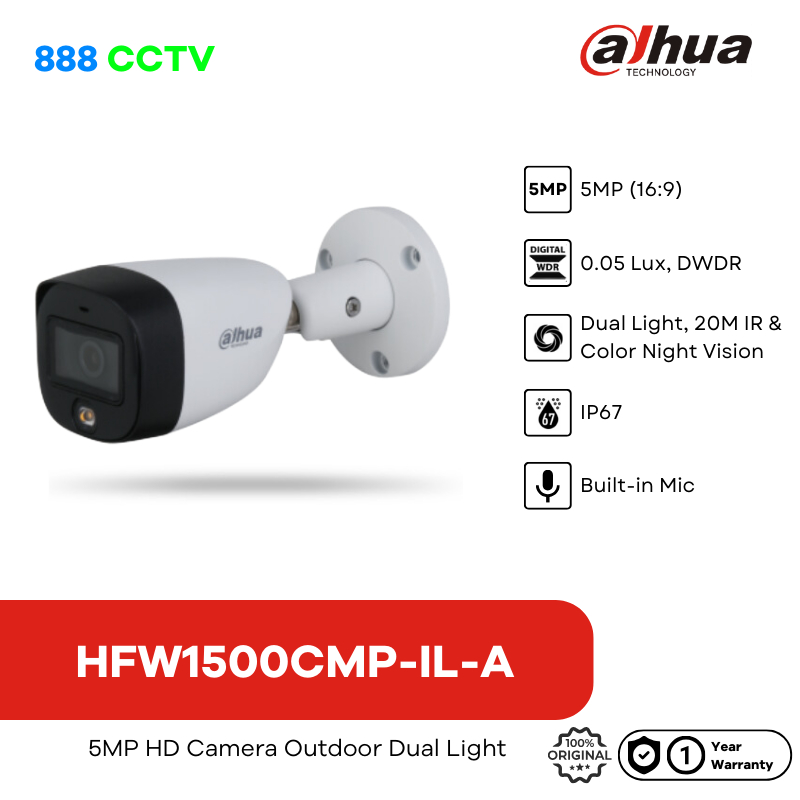 Jual Camera CCTV 5MP Dahua DH-HAC-HFW1500CMP-IL-A Dual Light Audio ...