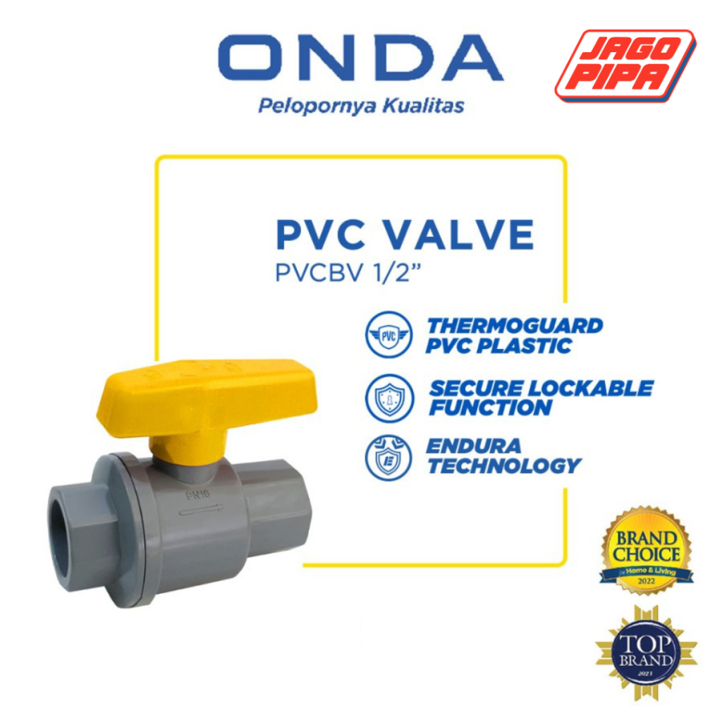 Jual ONDA Ball Valve 1/2 Inch POLOS Stop Keran PVC / Stop Kran PVCBV 1/2” Ballvalve | Shopee ...
