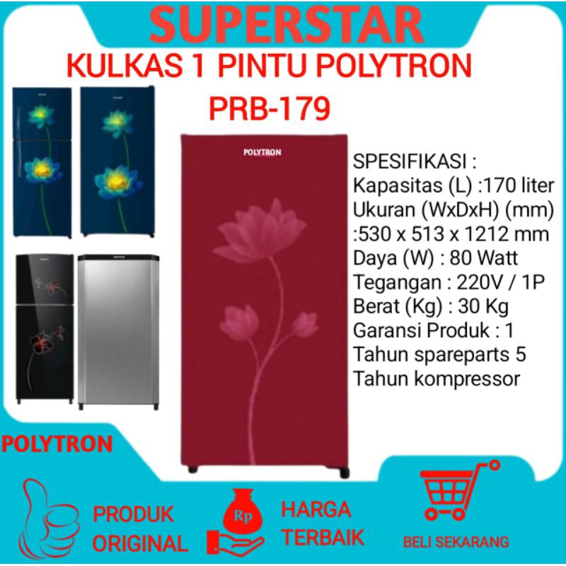 Jual Kulkas Polytron 1 pintu polytron Prb-179 motif bunga | Shopee ...