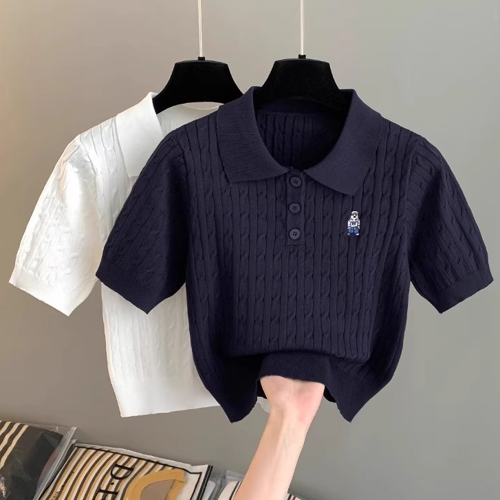 Jual 【boll.id】Kaos Rajut Wanita/Kaos Rajut Wanita Lengan Pendek/Polo ...