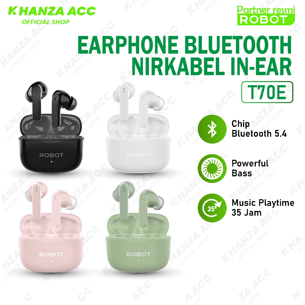 Jual KHANZAACC ROBOT T70E Earphone TWS Bluetooth 5.4 Deep Bass Original ...