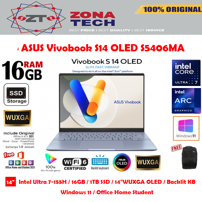 Jual ASUS Vivobook S14 OLED S5406MA Ultra 7-155H 16GB 1TB SSD 14"WUXGA ...