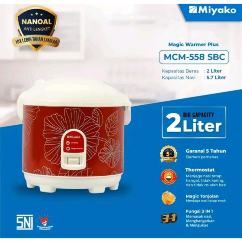 Jual Rice Cooker Magic Com Miyako MCM-558 SBC Ukuran Kapasitas 2 Liter ...