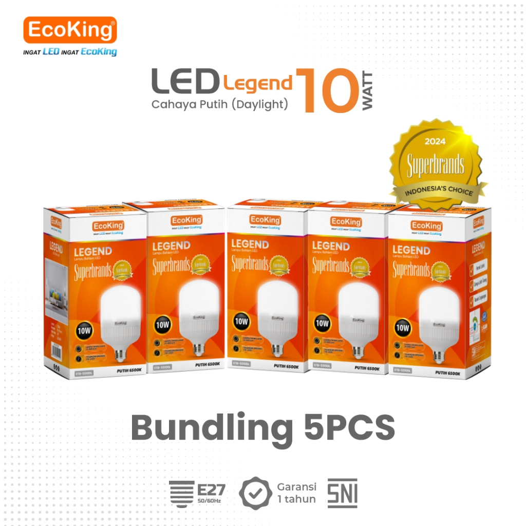 Jual EcoKing Lampu Bohlam Led Rumah Legend 10W Cahaya Putih 5 pcs ...