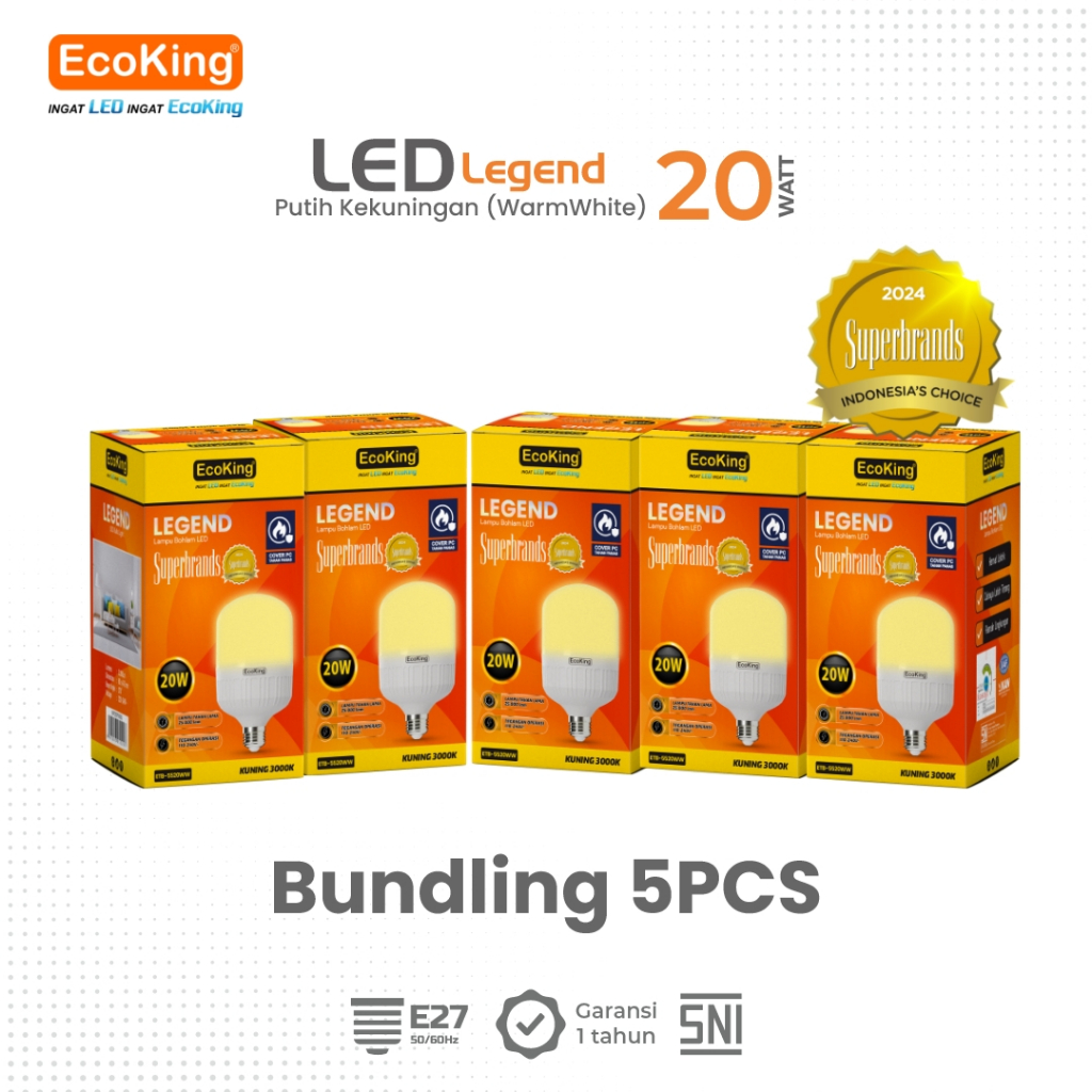 Jual EcoKing Lampu Bohlam Rumah Light Bulb LED Legend 20W 5 PCS Cahaya ...