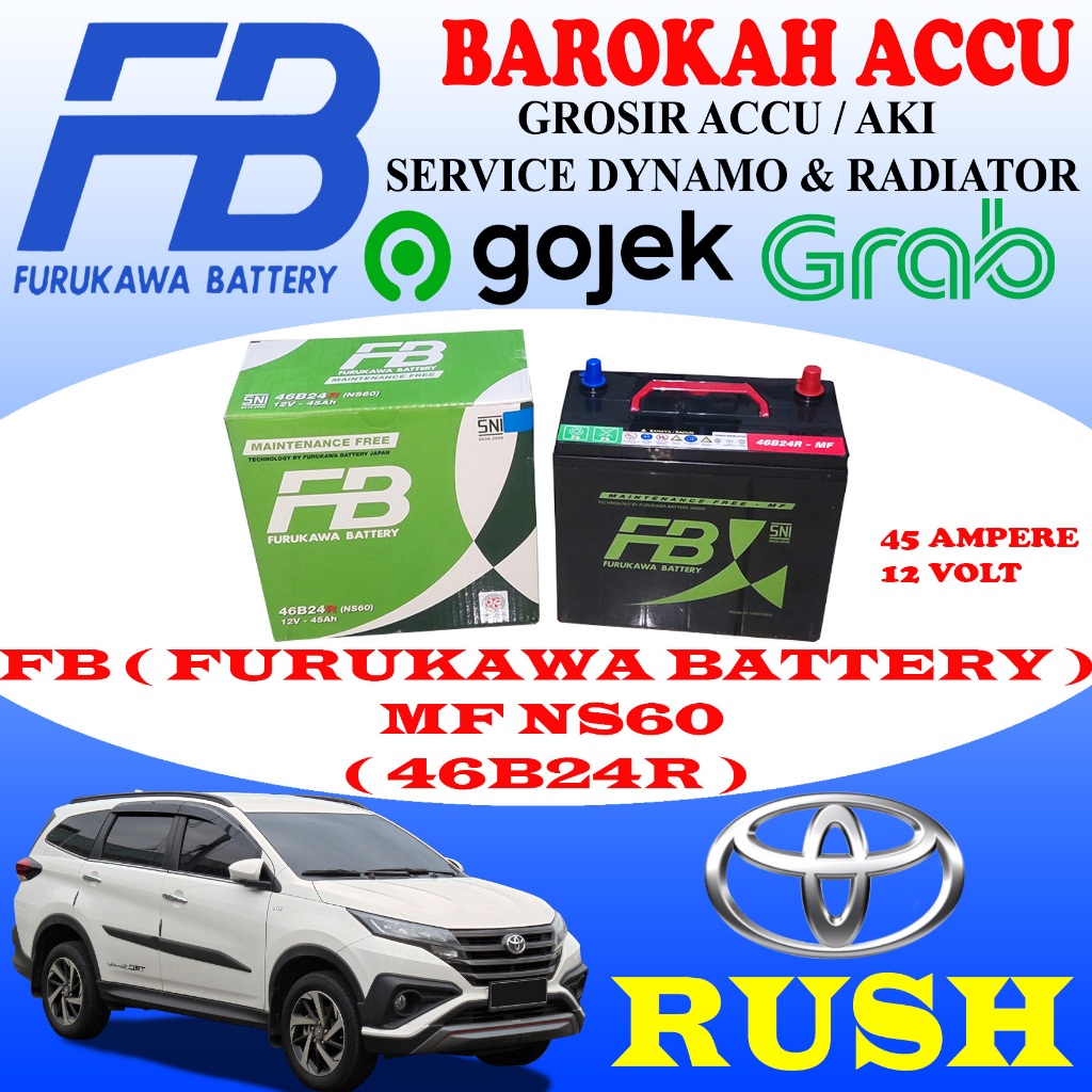Jual AKI MOBIL TOYOTA RUSH FB FURUKAWA BATTERY MF NS60 / 46B24R , 45 AH MAINTENANCE FREE ...