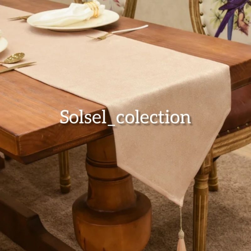 Jual taplak meja atau table runner bahan suede premium polos crem ...