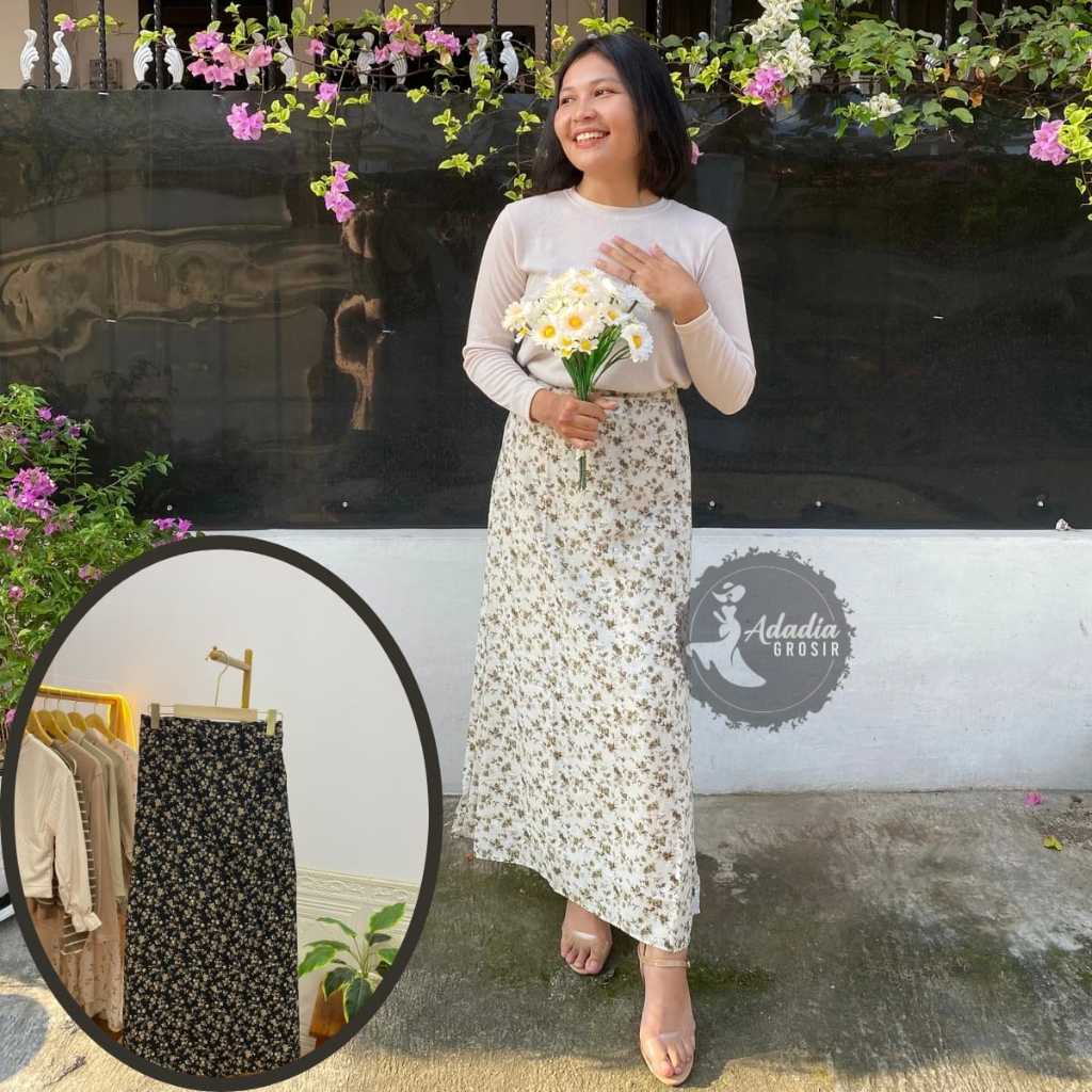 Jual FLORAL SKIRT MOTIF BUNGA DAILY KOREAN STYLE | ROK PANJANG WANITA ...
