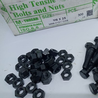 Jual Baut Mur Baja 8.8 M6X25 P1.0 Hitam (Kunci 9 ) | Shopee Indonesia