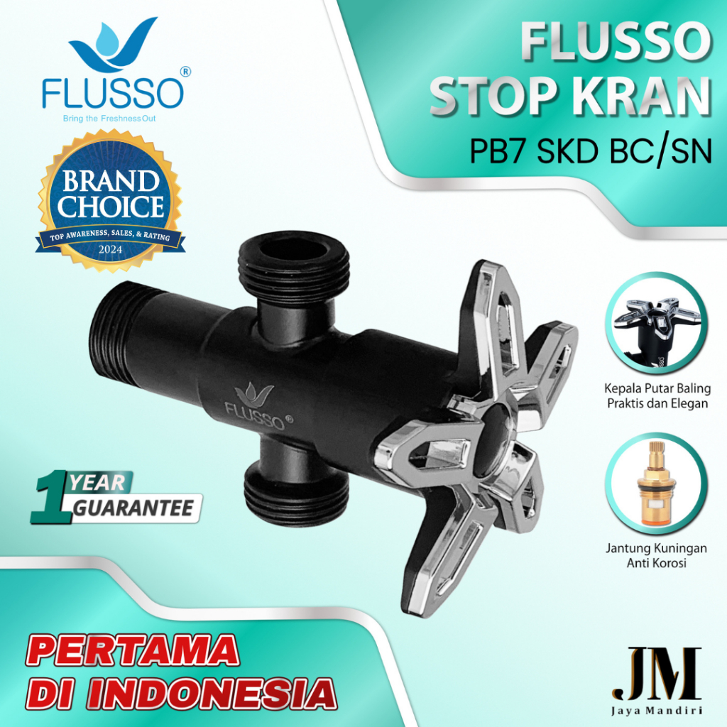 Jual Stop Kran Cabang 1/2 Inch Flusso / Stop Kran Double Hitam Silver ...