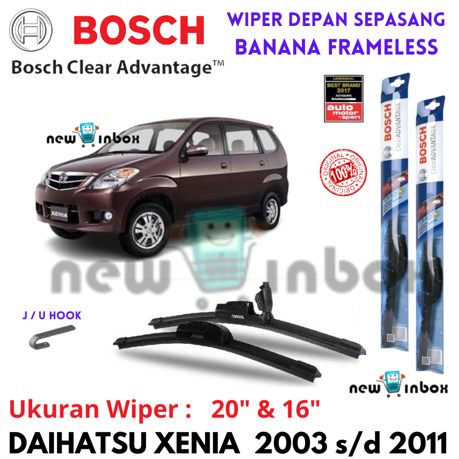 Jual Wiper Depan Mobil DAIHATSU XENIA 2003-2011 Sepasang Frameless BOSCH CLEAR ADVANTAGE 20 ...