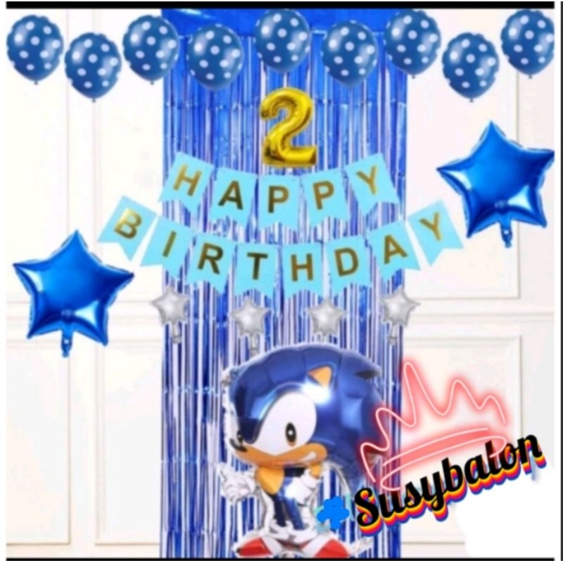 Jual Paket dekorasi tema balon foil sonic/dekorasi ulang tahun anak ...