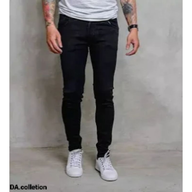 Jual CELANA JEANS DENIM PRIA HITAM SKINNY SLIM FIT/ CELANA JEANS HITAM ...