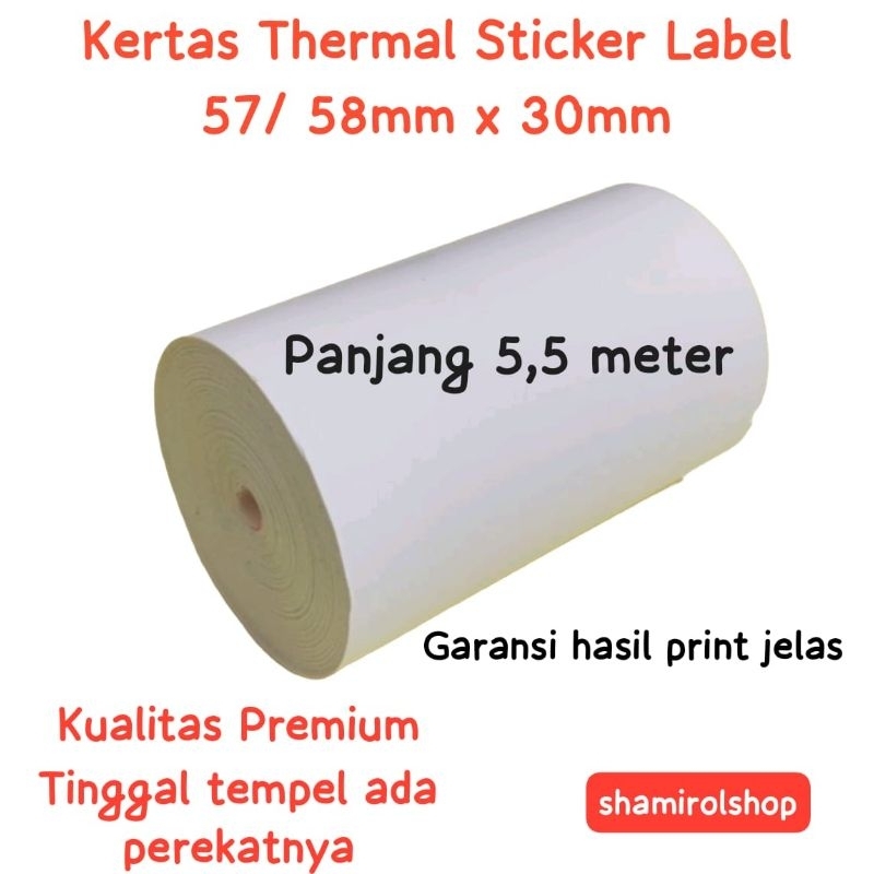 Jual Kertas thermal sticker label 58/57*30mm premium paket isi 10 pcs untuk resi pengiriman dll ...
