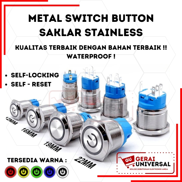 Jual Saklar On Off Stainless Metal Push Button Switch 12mm 16mm 19mm ...