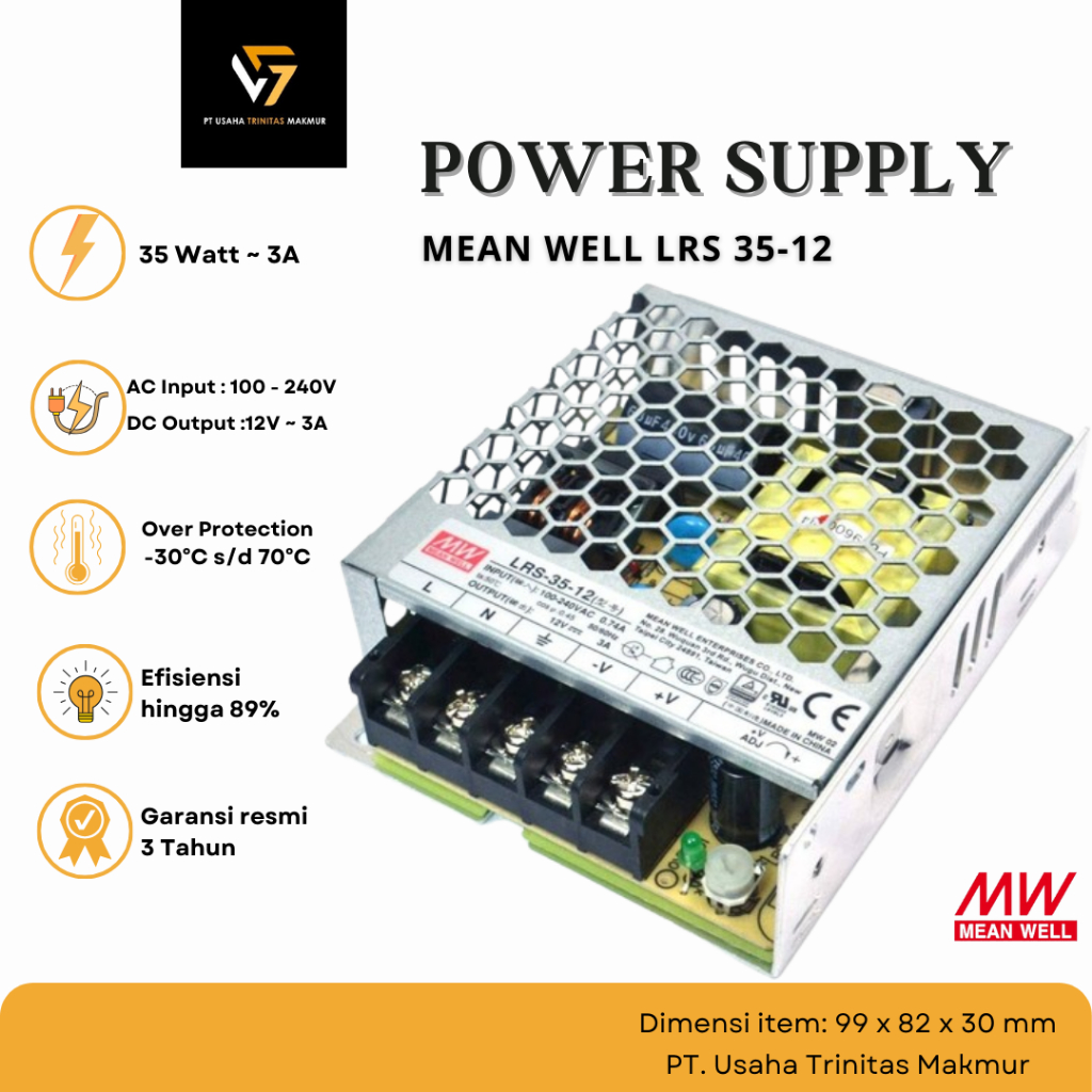 Jual Trafo Power Supply 35 Watt 12V 3A Mean Well LRS 35-12 Single ...