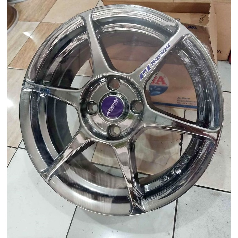 Jual velg P1 RACING black chrome ring 15 pcd 4x100 lebar 6,5 mobil jazz,brio,vios,city,yaris ...