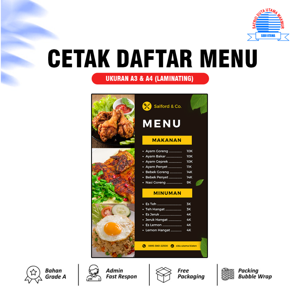 Jual CETAK DAFTAR MENU UKURAN A3 & A4 LAMINATING (FREE DESIGN) | Shopee ...