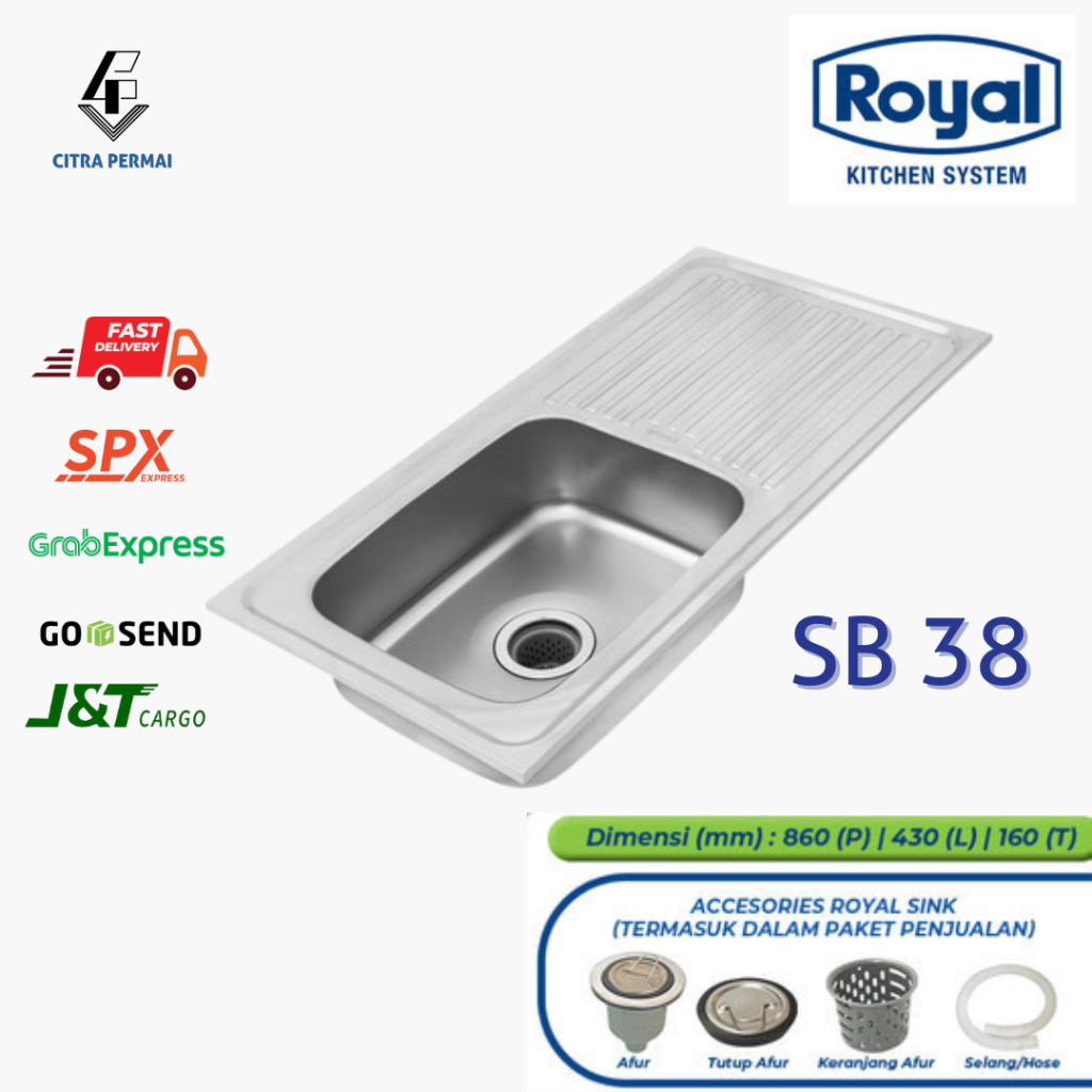 Jual KITCHEN SINK BCP CUCI PIRING ROYAL (86X43CM) STAINLESS SB 38 1 LUBANG + SAYAP | Shopee ...