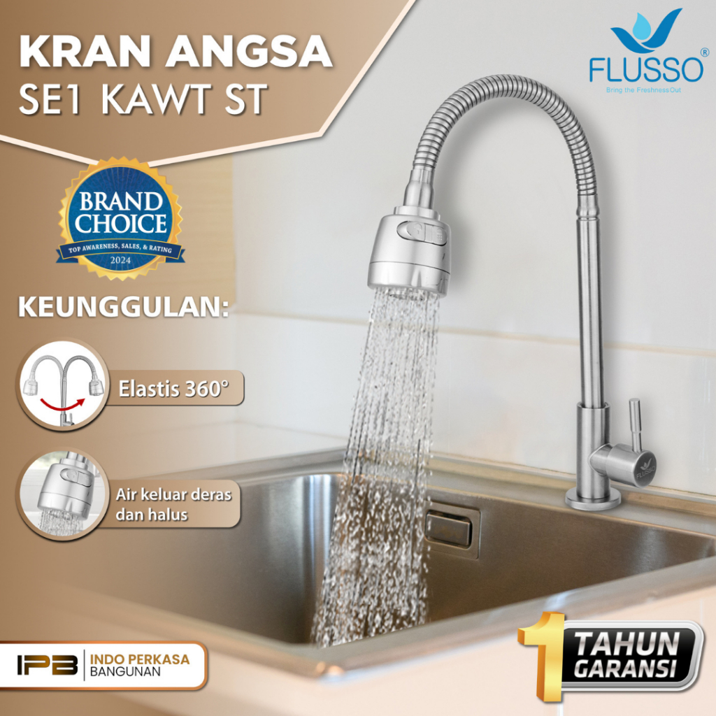 Jual FLUSSO Kran Keran Air Angsa Fleksibel Tembok Sink Premium Kuningan ...