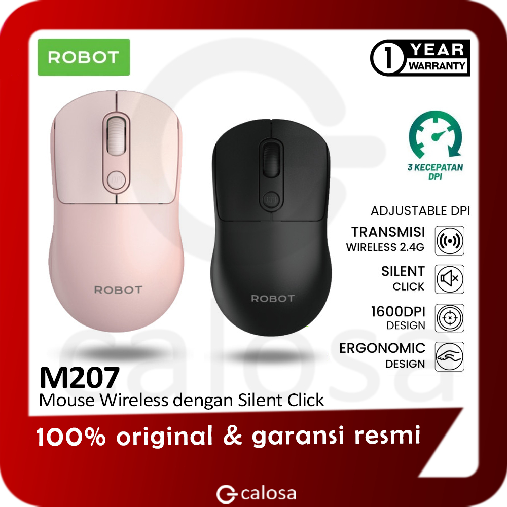 Jual Mouse Wireless ROBOT M207 Silent click 2.4GHz Optical 1600DPI ...