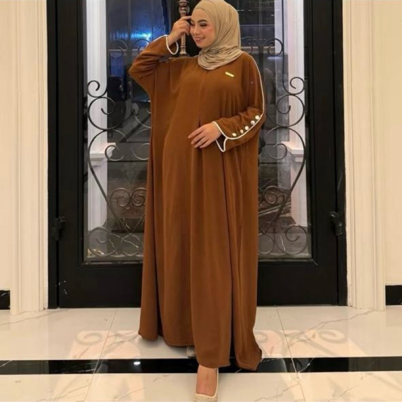 Jual 𝐏𝐆𝐌𝐓 • Abaya Habibah Inara Kancing Bahan Crinkle Airflow Premium Gamis Daily Wanita ...