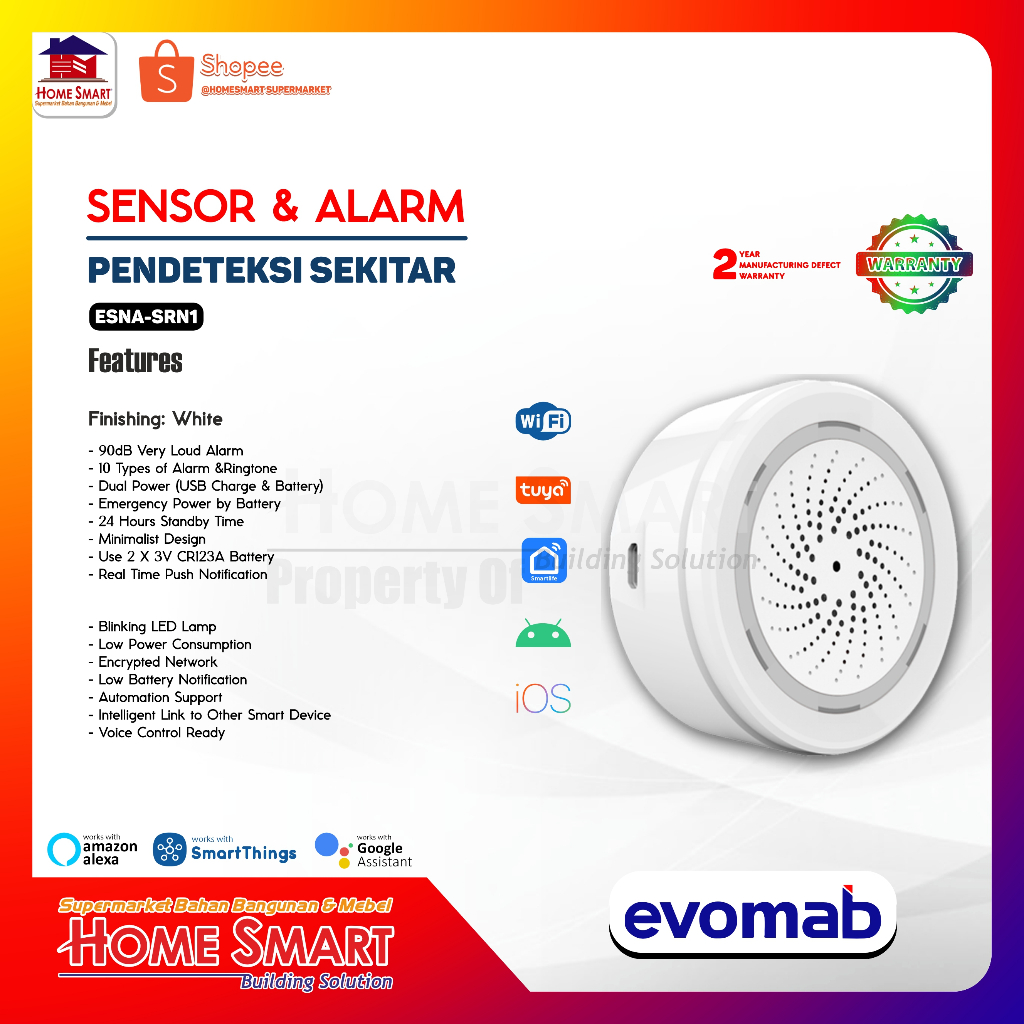 Jual Evomab Bel Rumah dan Alarm Anti Maling Wifi IoT Smart Home ESNA ...