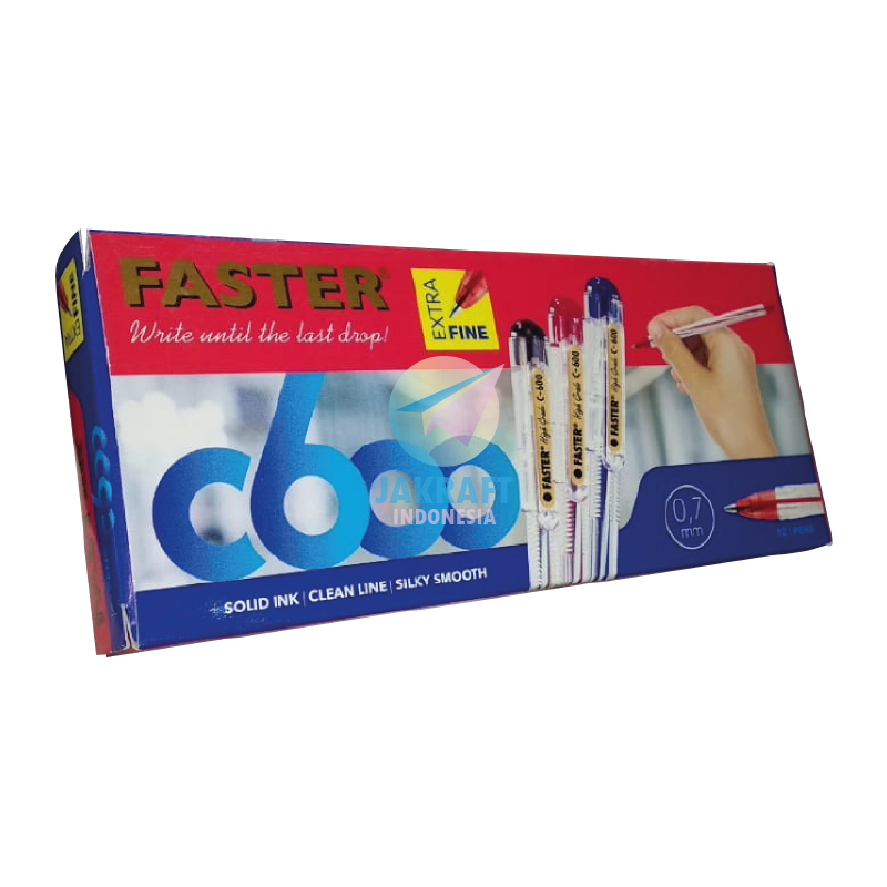 Jual (12 Pcs) Pulpen Ballpoint Pen FASTER C600 Hitam Black Tebal 0.7 mm ...