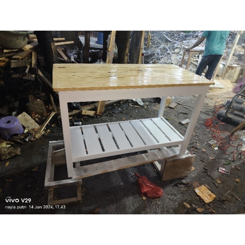 Jual meja rak serbaguna jati belanda | Shopee Indonesia
