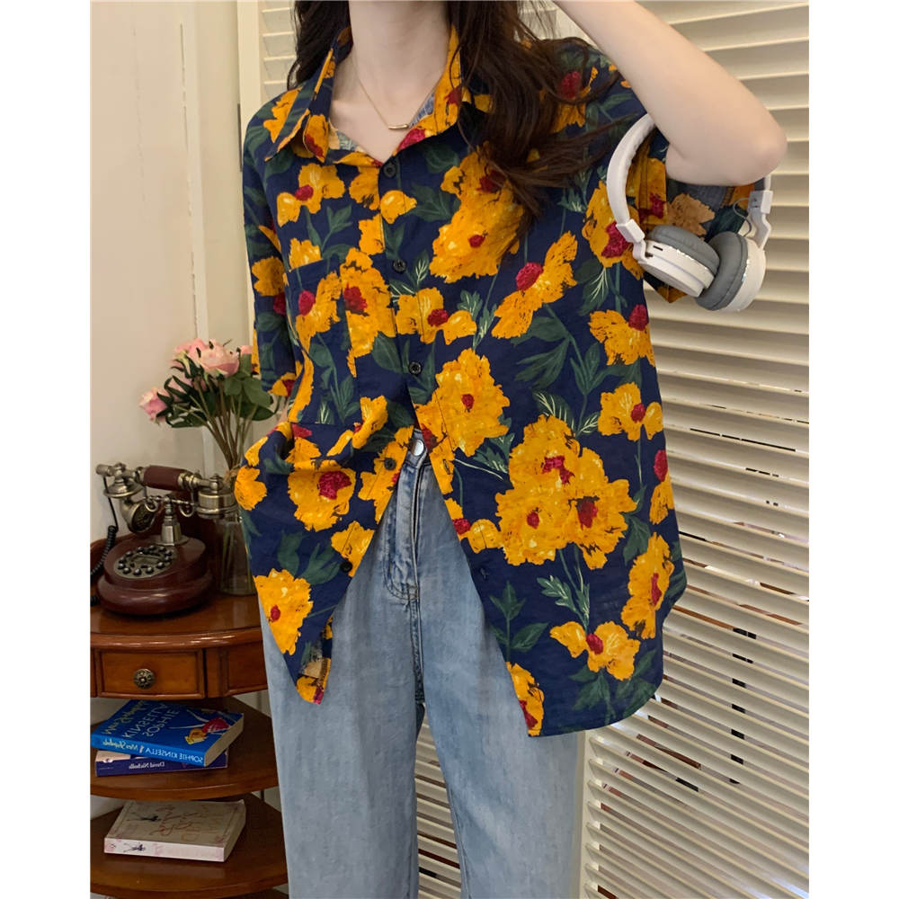 Jual Kemeja Oversize Lengan Pendek Kemeja Vintage Motif Bunga Bunga ...