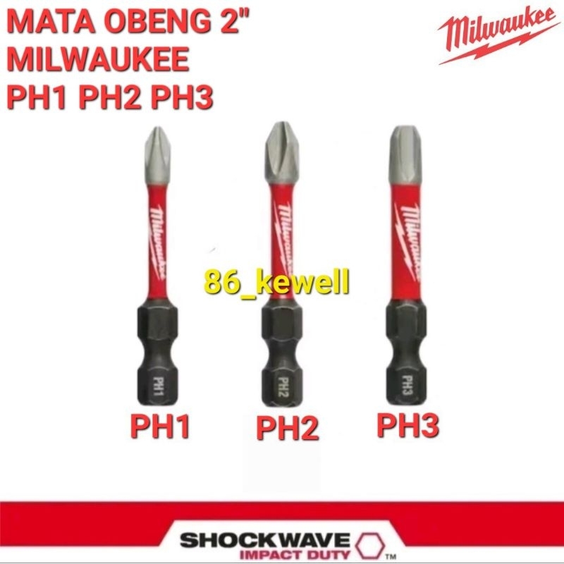 Jual Mata obeng Milwaukee PH1 PH2 PH3 2" shockwave impact duty | Shopee Indonesia