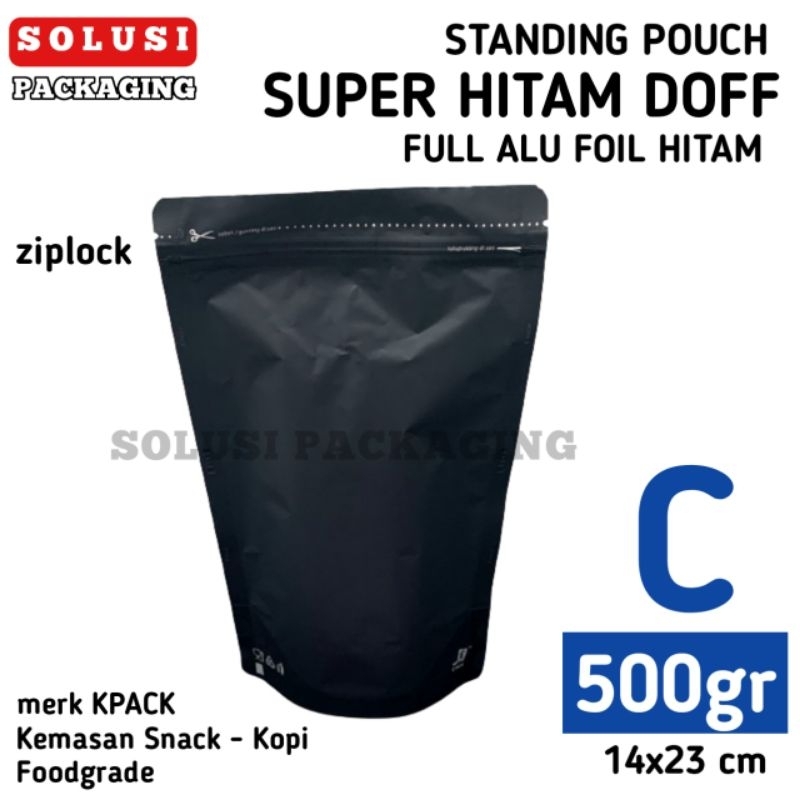 Jual Standing Pouch Super HITAM DOFF 500gr 14x23cm KPACK Kemasan Kopi ...